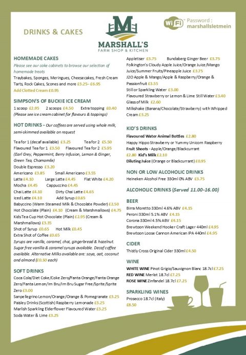 Kitchen & Menus - Marshalls Farm Shop