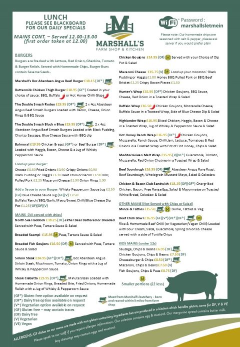 Kitchen & Menus - Marshalls Farm Shop